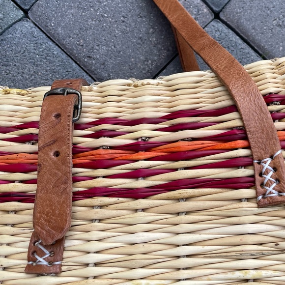 Blue Canoe | Bags | Nwt Large Rectangular Wicker Bag Two Leather Straps ...